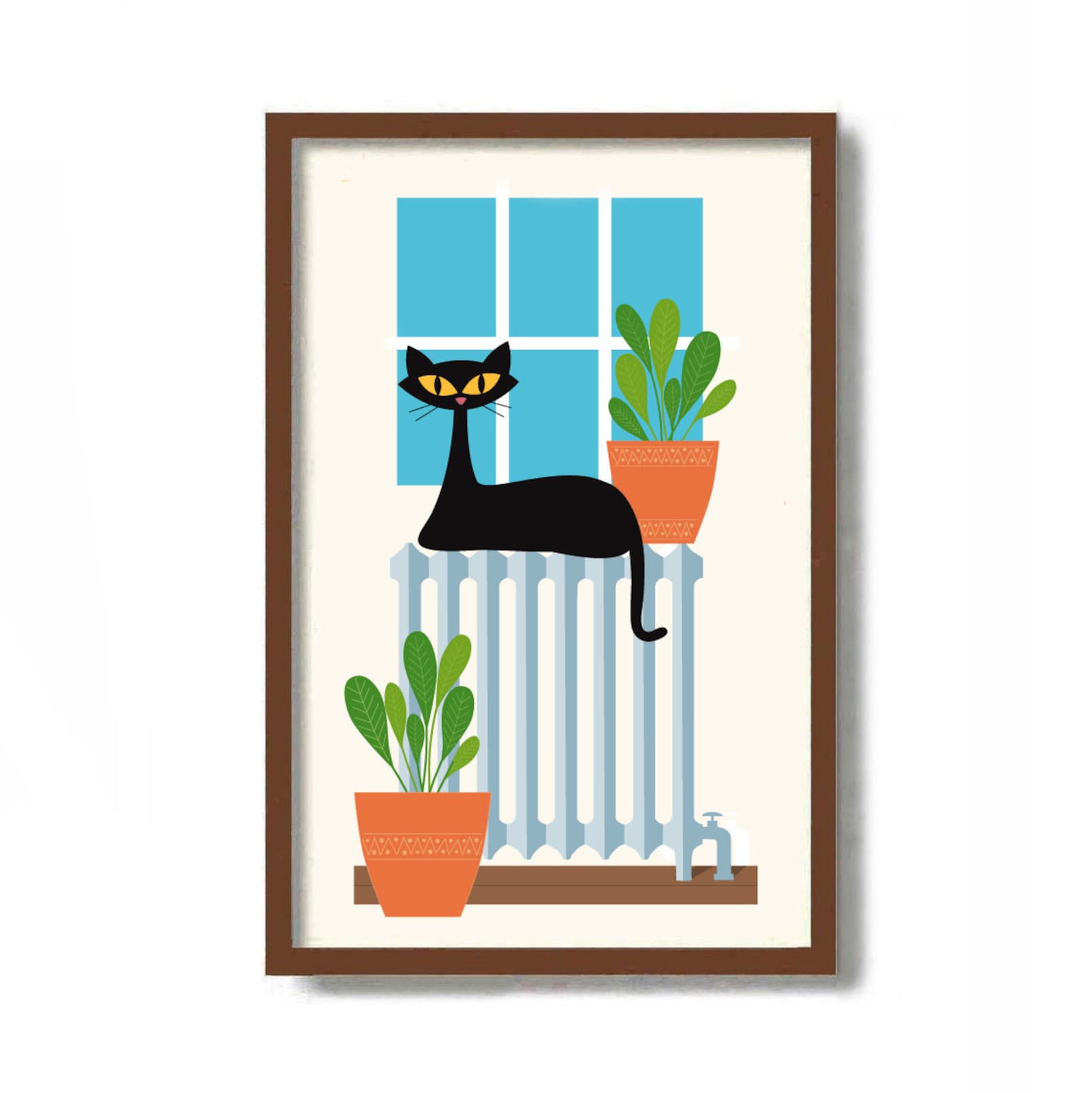 Cute Cat Wall Art Mid Century Modern Cat Art Cats and | Etsy