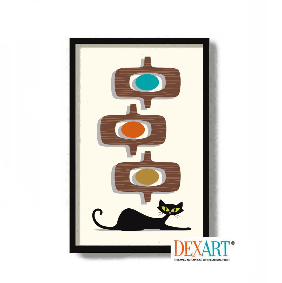 Mid Century Modern Cat Art Print, Atomic Cat Wall Art, Cat Lover Gift ...