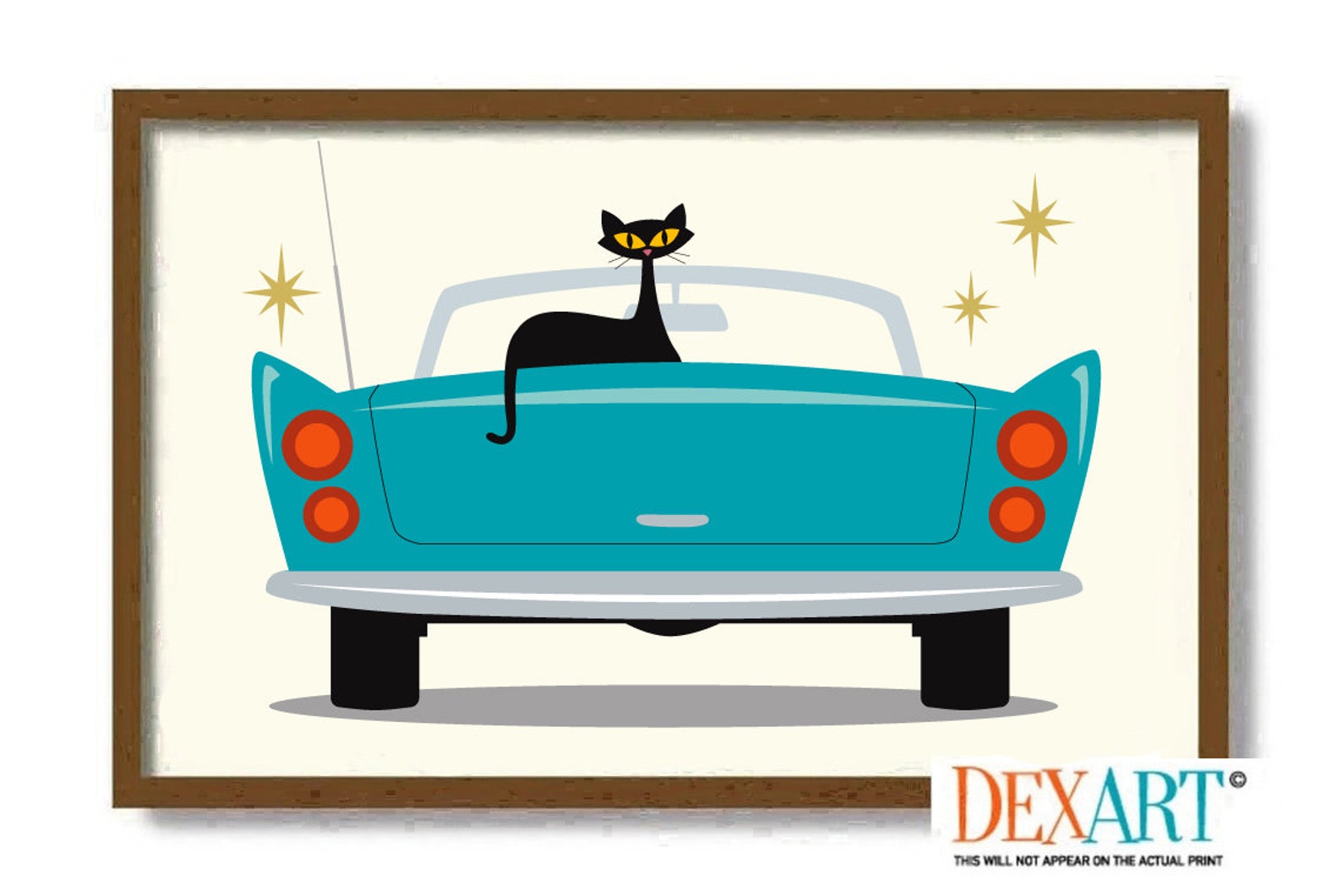 Vintage Car Poster, Mid Century Modern Wall Art, Black Cat Art Print ...