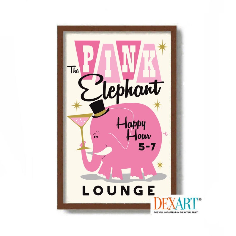 Pink Elephant Bar Wall Decor Mid Century Modern Wall Art - Etsy