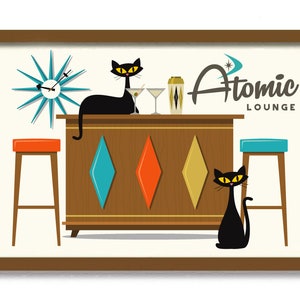 Atomic Cat Decor Mid Century Modern Cocktail Bar Sign | Etsy