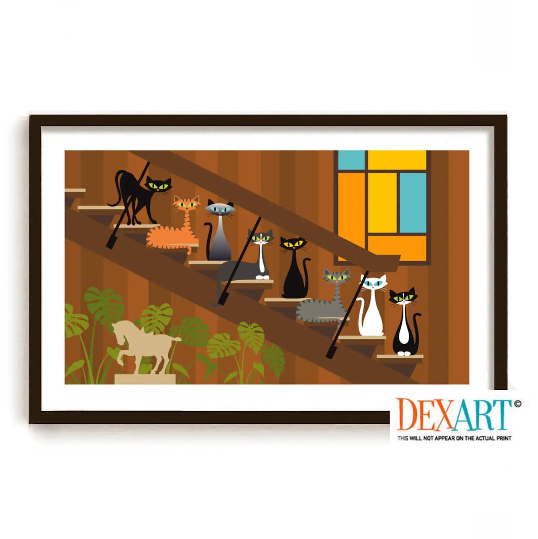 Atomic Cat Art Print, Family of Cats, Retro TV Show Mid Century Modern ...