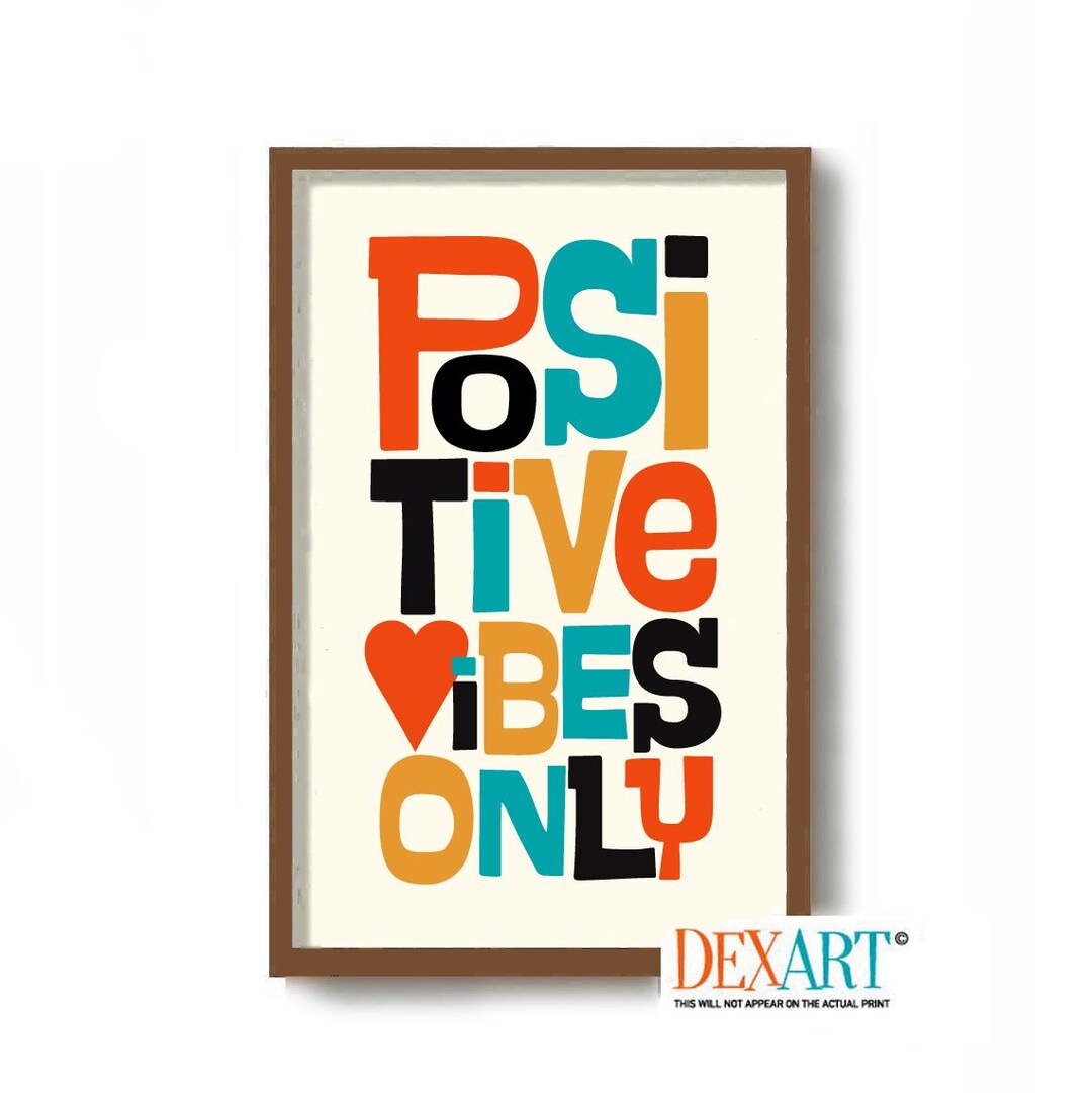 Mid Century Modern Welcome Sign Wall Art Print, Positive Vibes ...