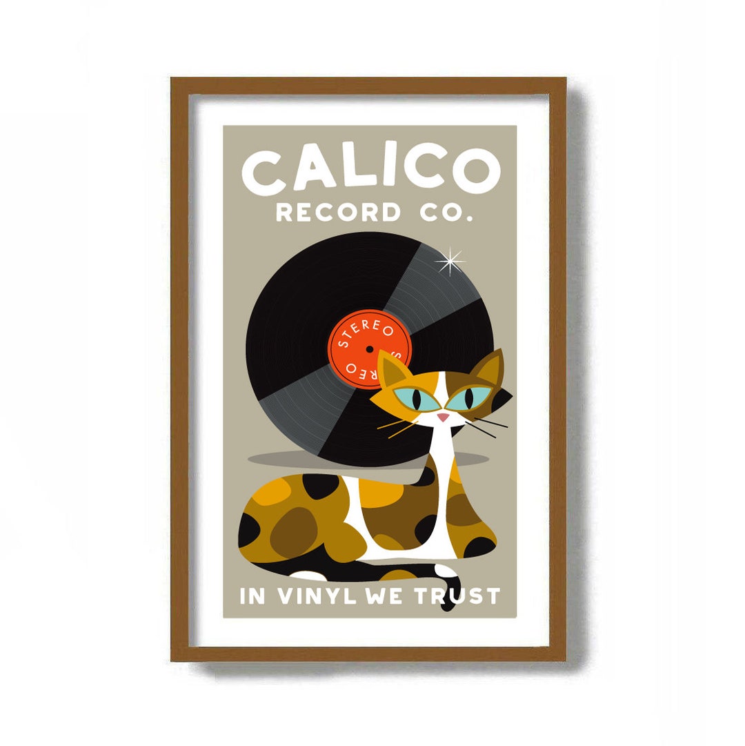 Calico Cat Print, Mid Century Modern Wall Art, Retro Sideboard, Vinyl ...