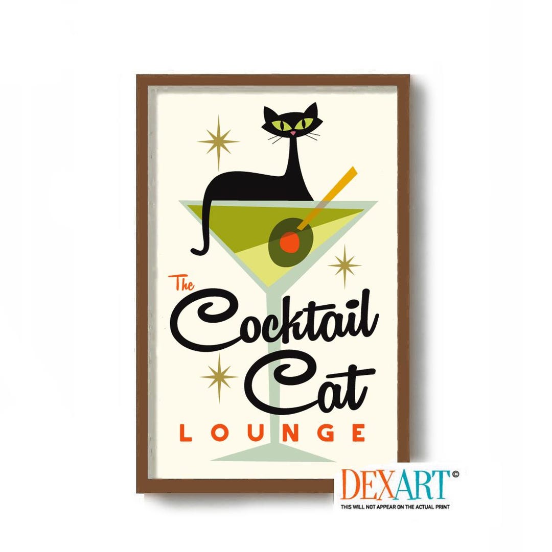 Atomic Cat Cocktail Bar Wall Art, Mid Century Modern Art Print, Martini ...