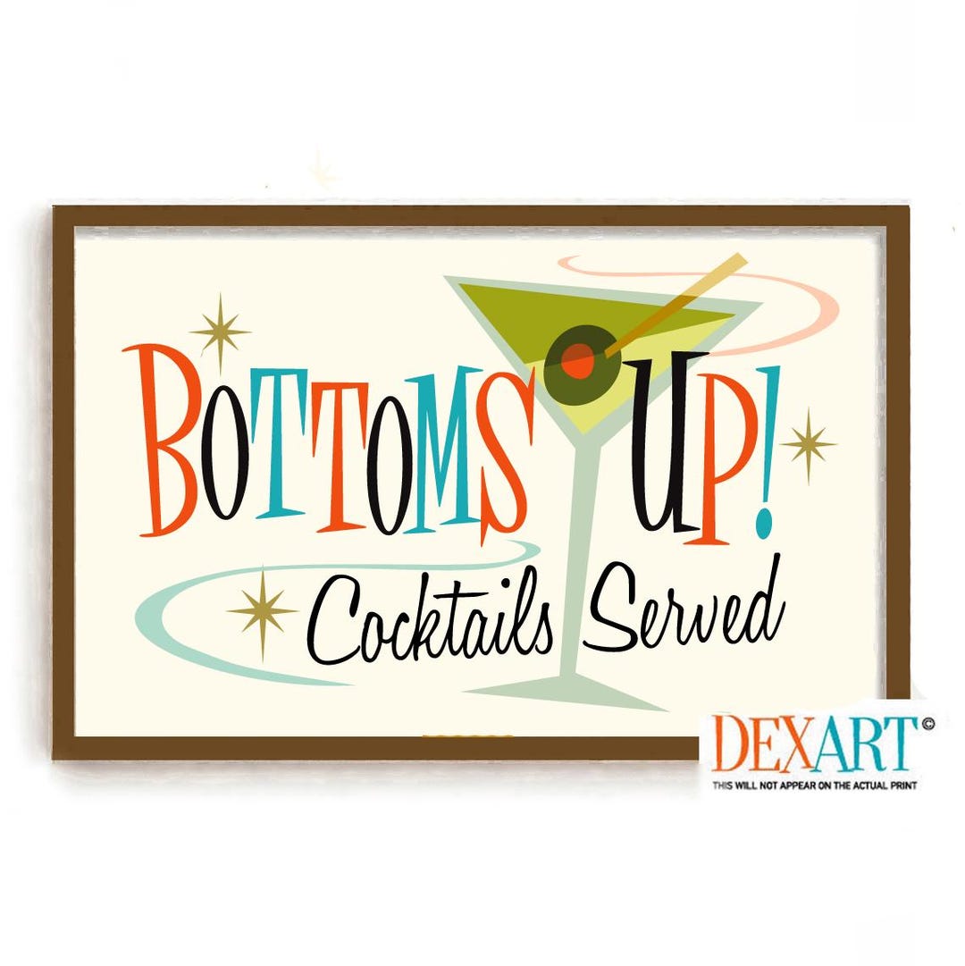 Bottoms up Martini Art Print, Martini Glass Mid Century Modern Atomic Cocktail Bar Wall Art ...