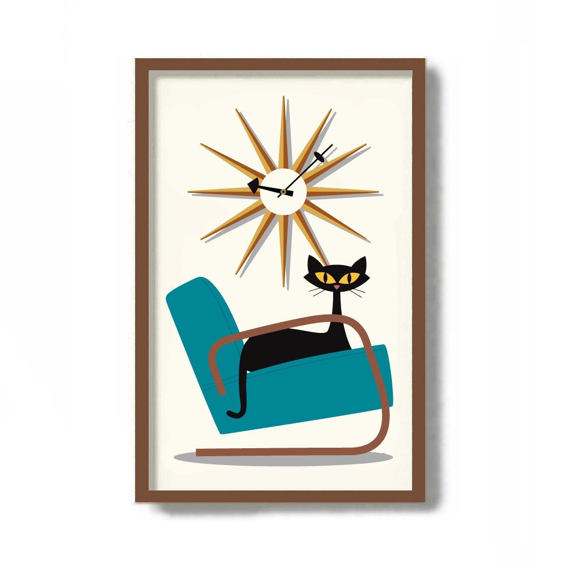 Mid Century Modern Art Cat Lover Gift Black Cat Art Print | Etsy