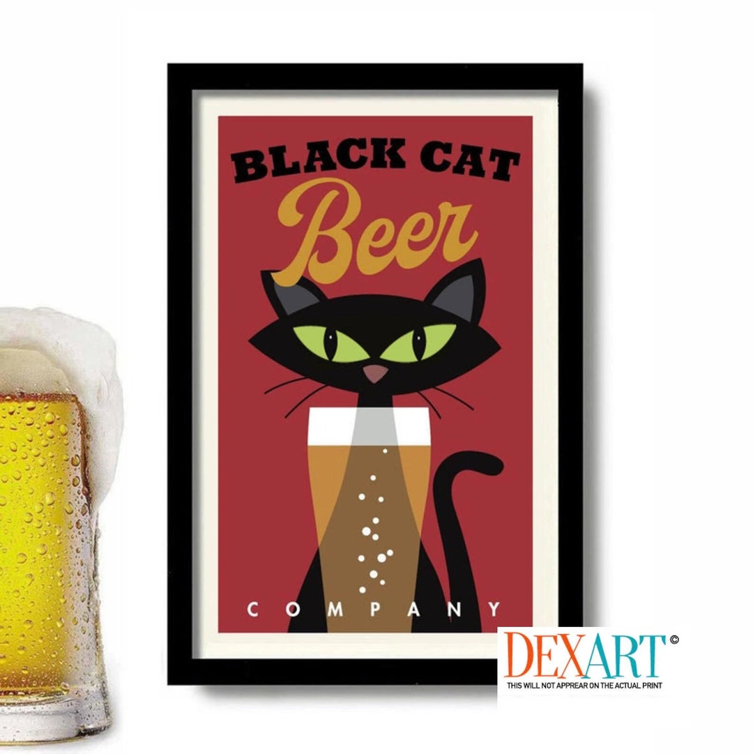 Black Cat Sign Beer Art, Beer Art Print, Basement Bar Kitchen Picture ...