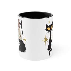 Mid Century Modern Cat and Kitchen Coffee Mug, 11oz, Atomic Black Cat ...
