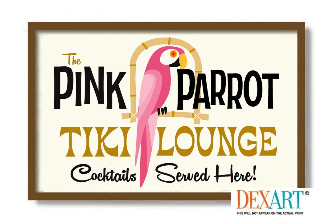 Parrot Art Print Tiki Sign, Bamboo Decor, Mid Century Modern Wall Art ...