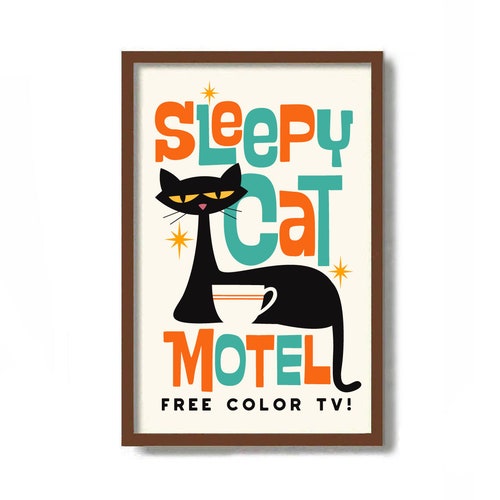 Mid Century Modern Wall Art Cat Art Print Atomic Cat Lover Etsy