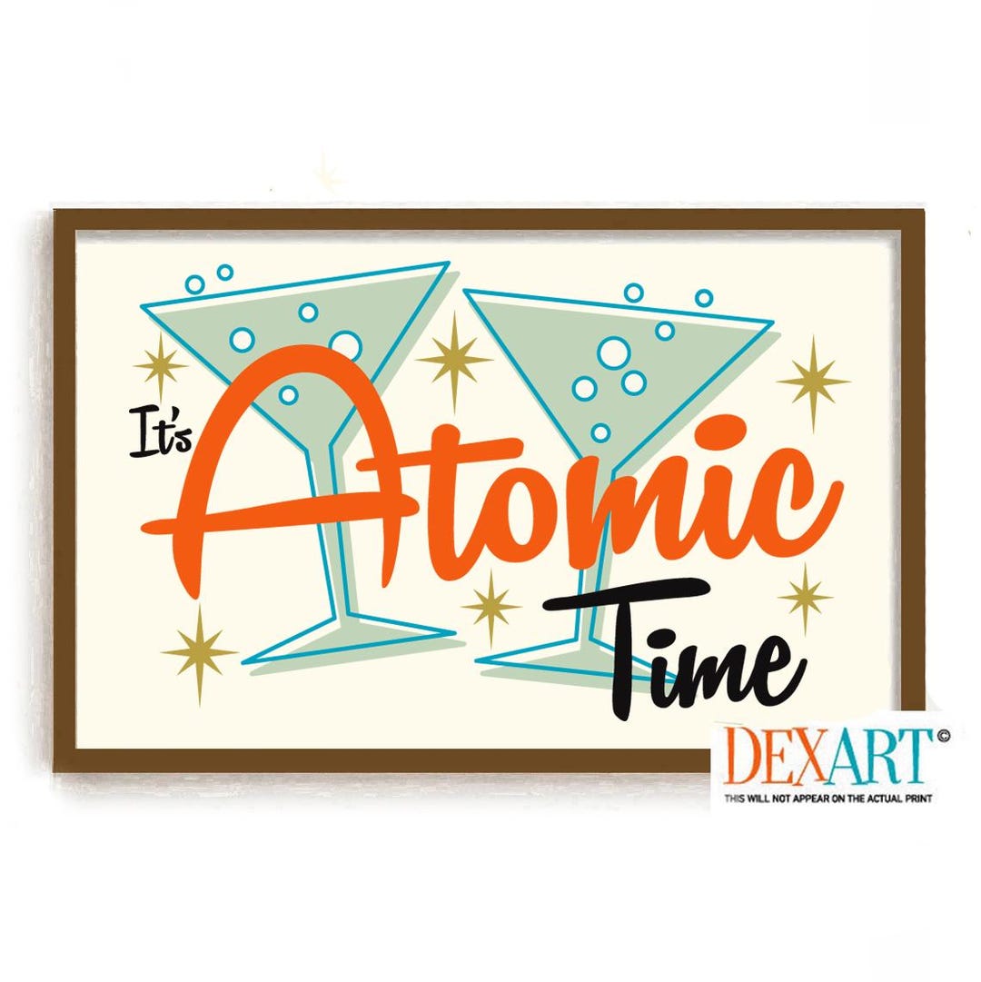 Cocktail Sign, Atomic Signature Cocktail Poster, Martini Art Print Mid ...