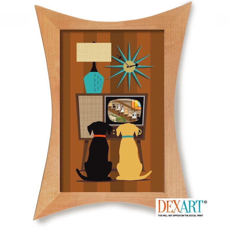 Dog Art Print, Mid Century Modern Wall Art, Retro TV Show, Barky Bunch ...