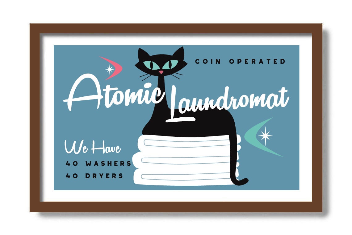 Atomic Cat Mid Century Modern Art Laundry Room Decor Cat Wall | Etsy