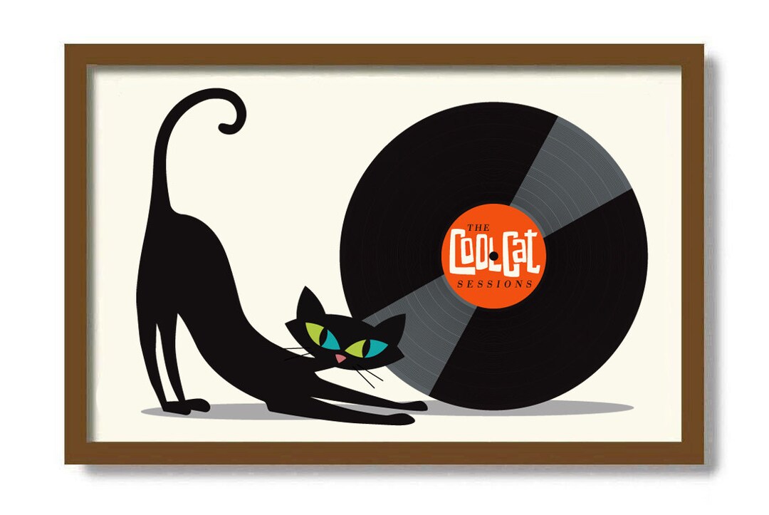 Black Cat Art Print, Rock Music Poster, Mid Century Modern Print ...