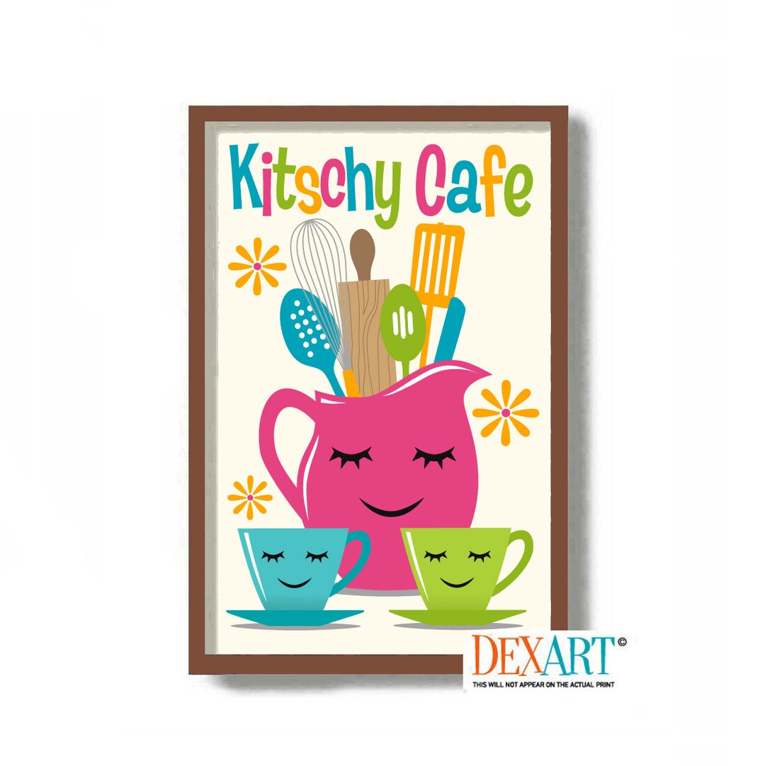 Kitsch Decor Mid Century Modern Kitchen Art Print, Kitchen Utensils ...