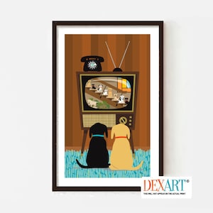 Dog Art Print, Barky Bunch, Family of Mutts, Retro TV Show Mid Century ...