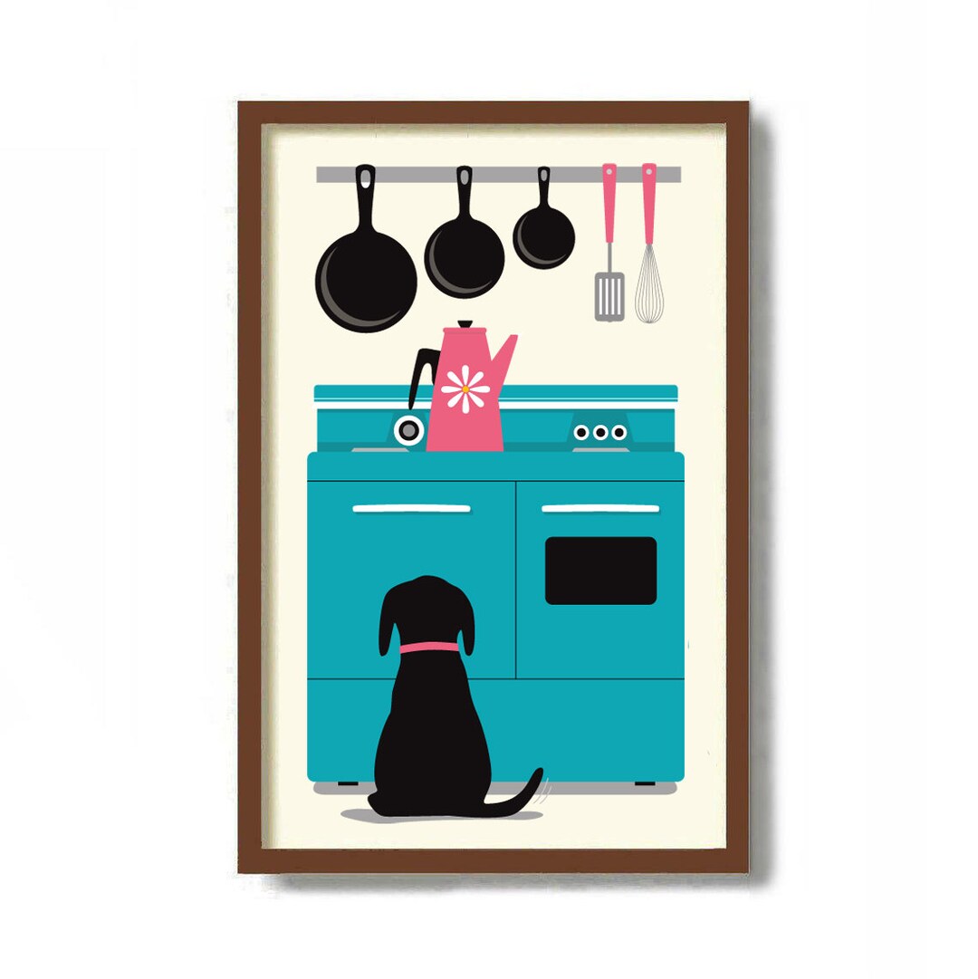 Mid Century Modern Art Print, Dog Kitchen Decor, Black Lab Art Print ...