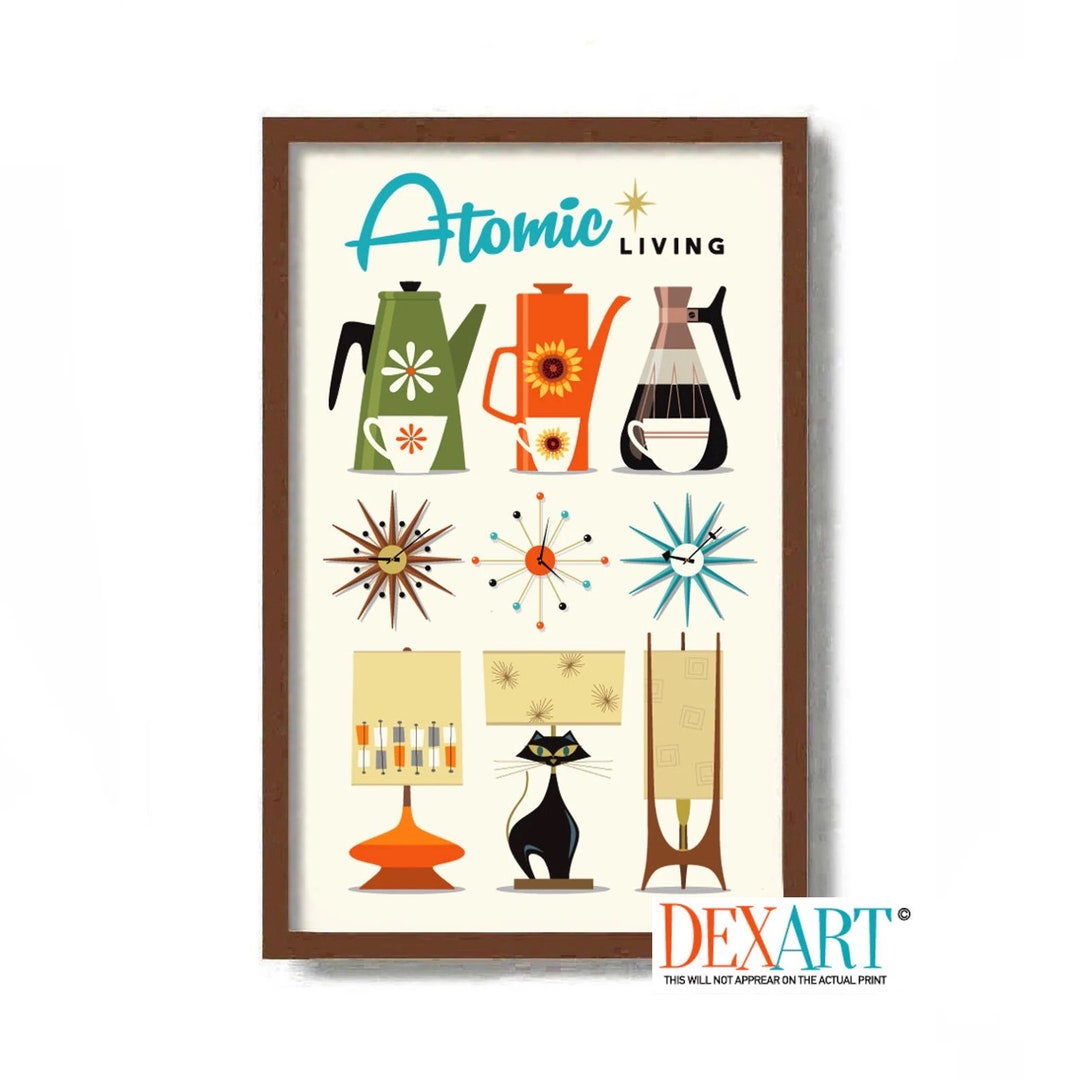 Mid Century Modern Wall Art Print, Atomic Art Decor, Modern Table Lamp ...