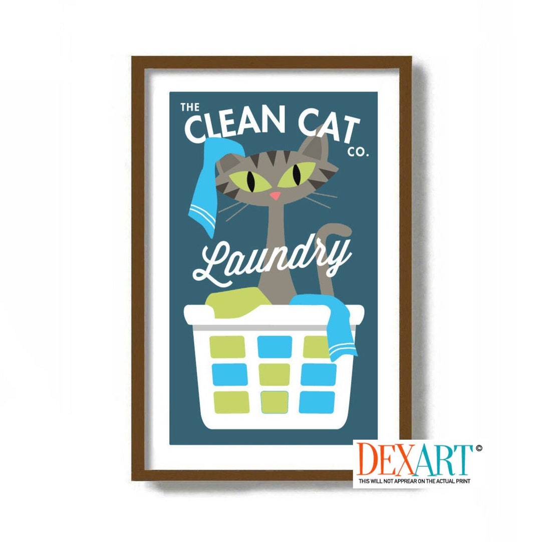 Cat Print, Cat Lover Gift, Wash Dry Fold Repeat, Laundry Room Decor ...