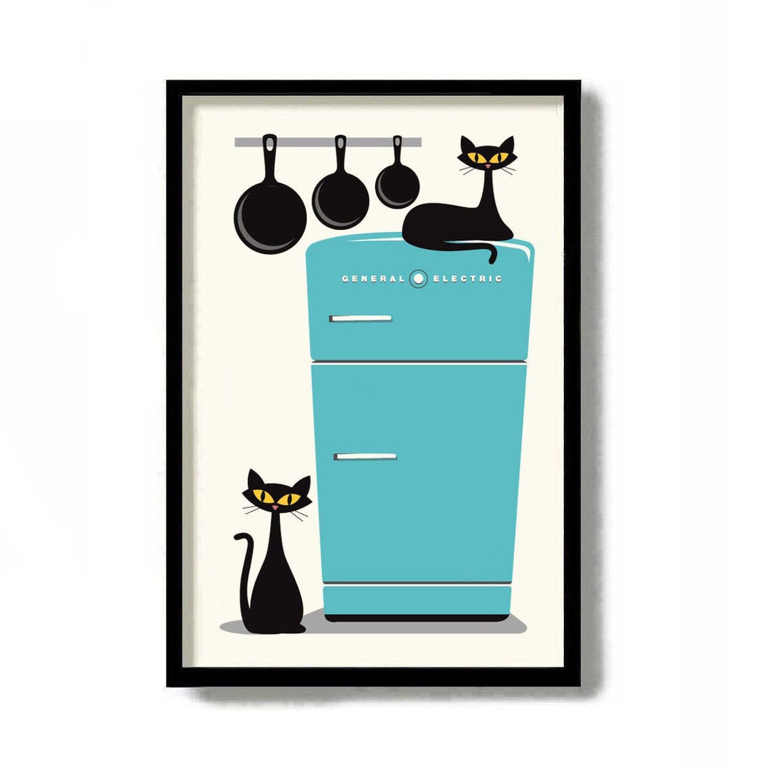 Mid Century Modern Cat Kitchen Art Print, Cat Lover Gift, Retro Kitchen ...