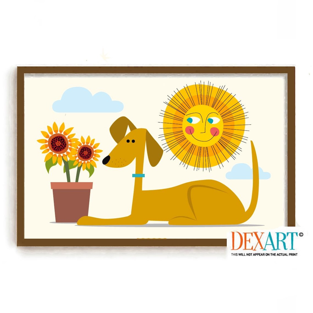 Mid Century Modern Dog Art Print, Yellow Lab, Atomic Dog Lover Gift ...