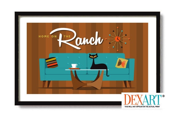 Mid Century Modern Ranch House Wall Art Print Retro House - Etsy