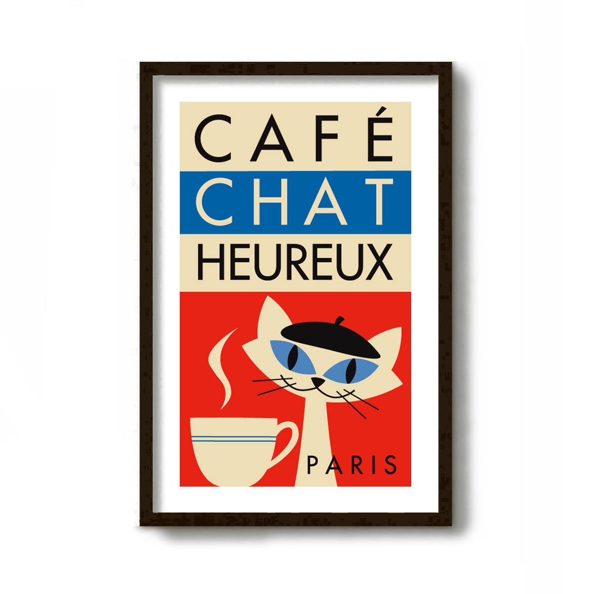 Digital Prints French Cat Art Print French Decor Mid Century Modern Art ...