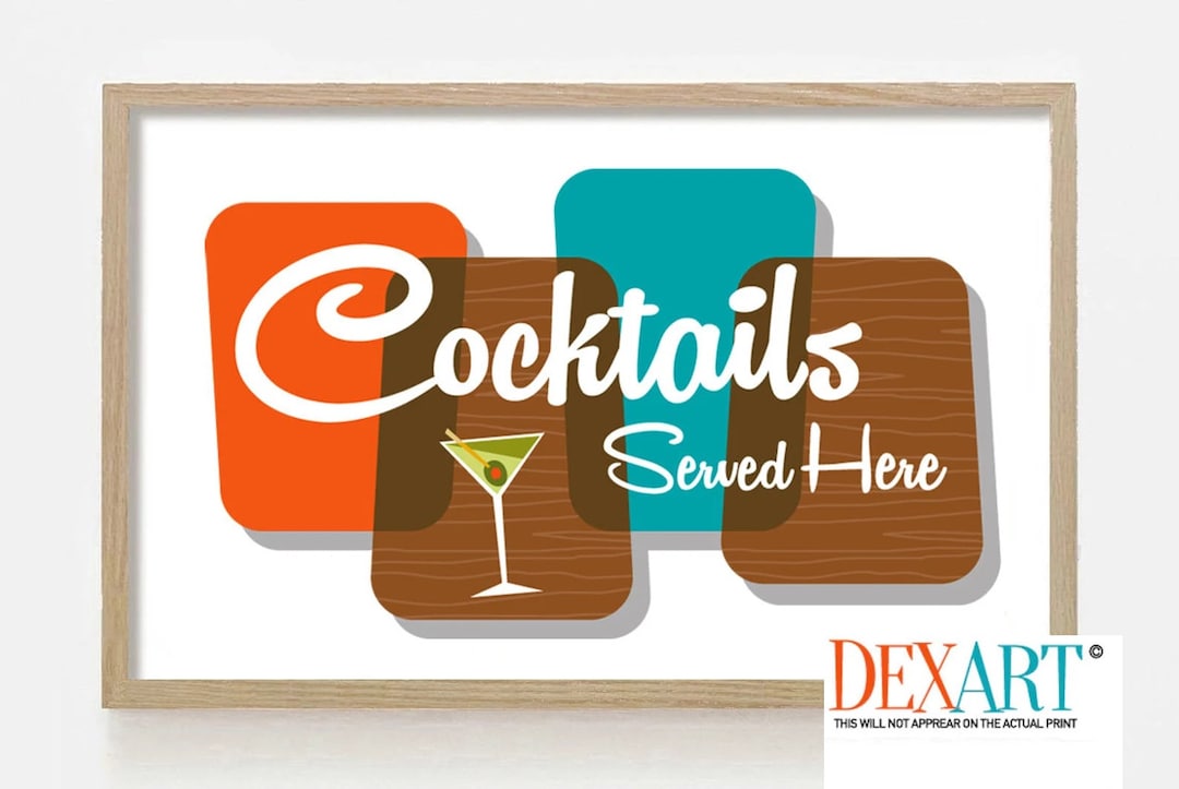 Cocktail Sign, Signature Cocktail Poster, Martini Art Print Mid Century ...
