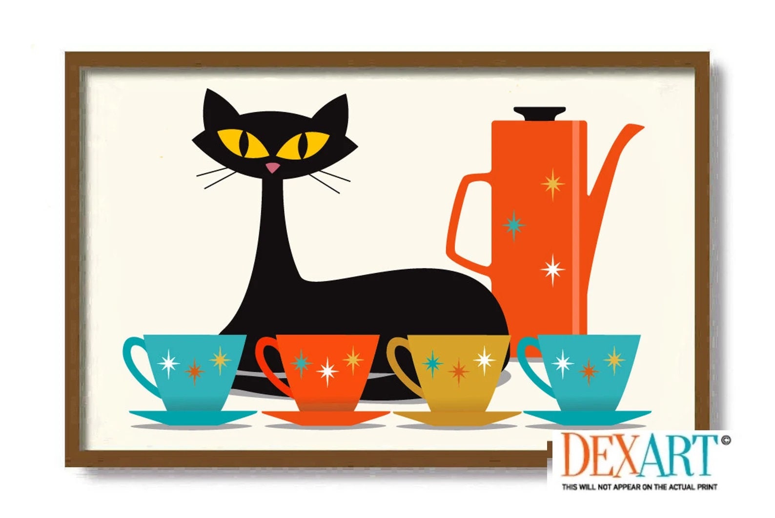 Retro Cat Poster Mid Century Modern Cat and Kitchen Art | Etsy