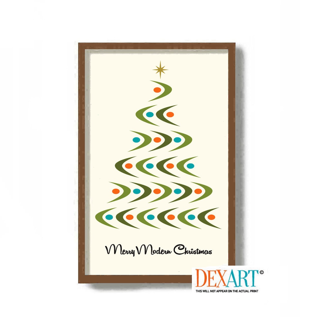 Mid Century Modern Christmas Art Print, Atomic Boomerang Christmas Tree ...