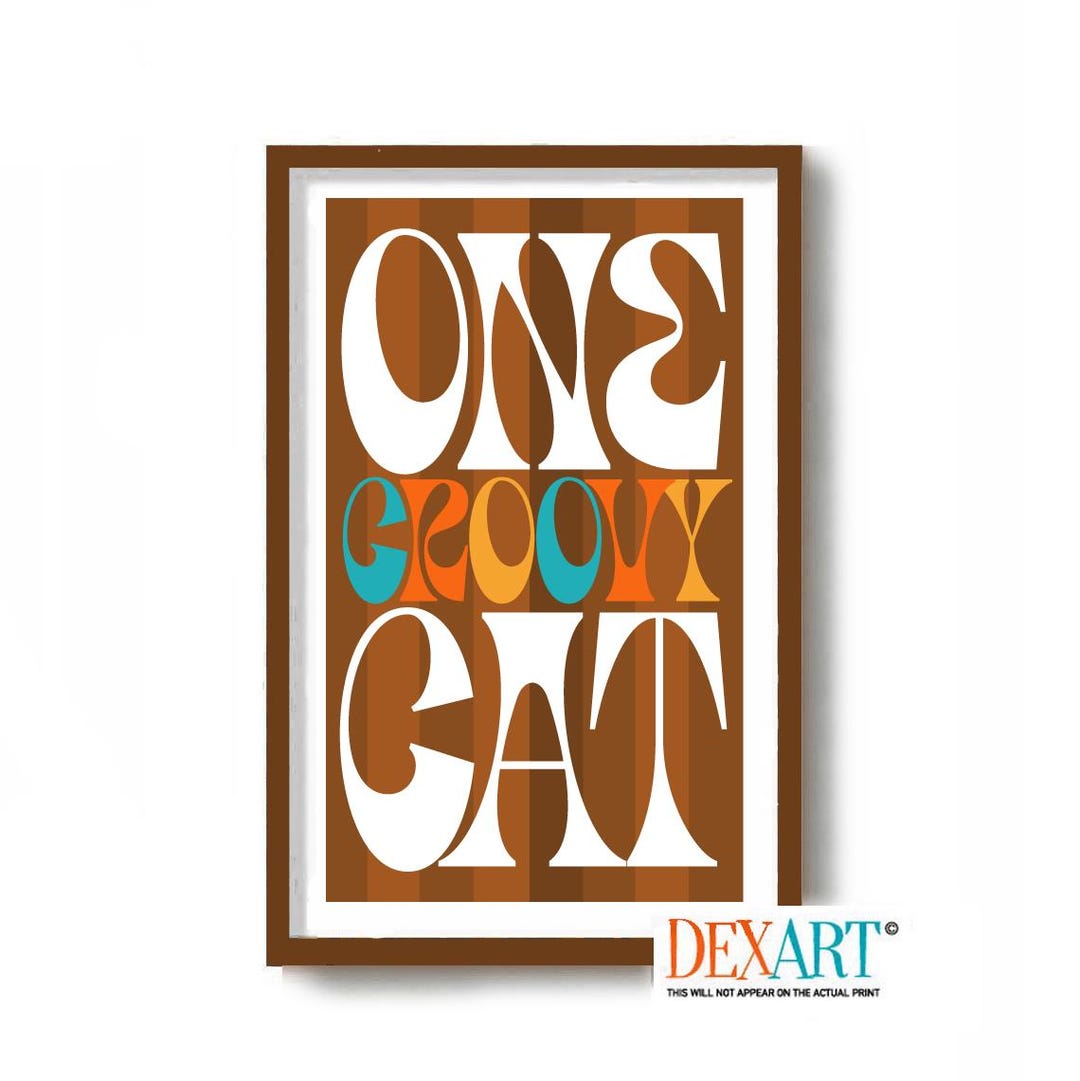 Mid Century Modern Hippie Cat Wall Art Print, Groovy Decor, Rat Pack ...