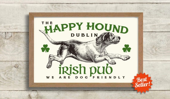 Irish Pub Sign Dog Art Shamrock Art Bar Gift Idea Dog | Etsy