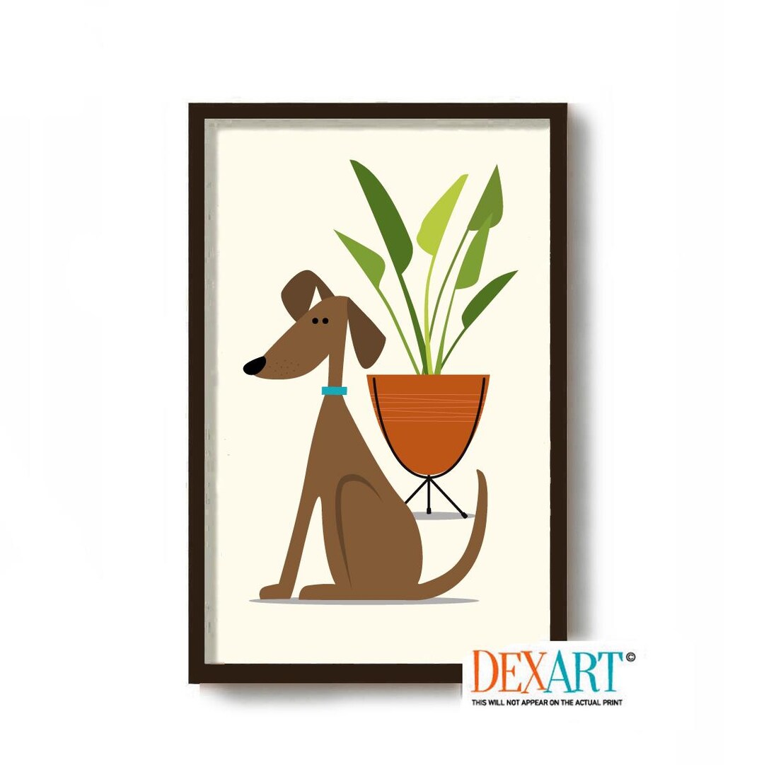 Mid Century Modern Dog Art Print, Atomic Dog Lover Gift, Brown Dog ...