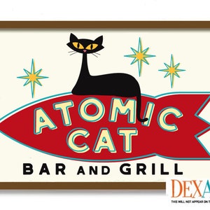 Atomic Cat Wall Art Print, Mid Century Modern Art, Roswell UFO, Atomic ...