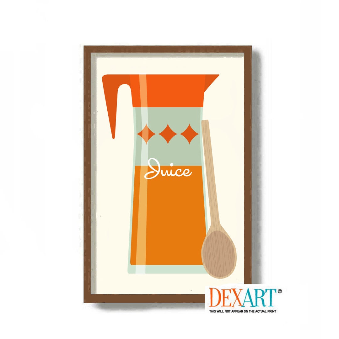 Kitchen Wall Art Print Orange Juice Pitcher, Kitchen Decor, Mid Century ...