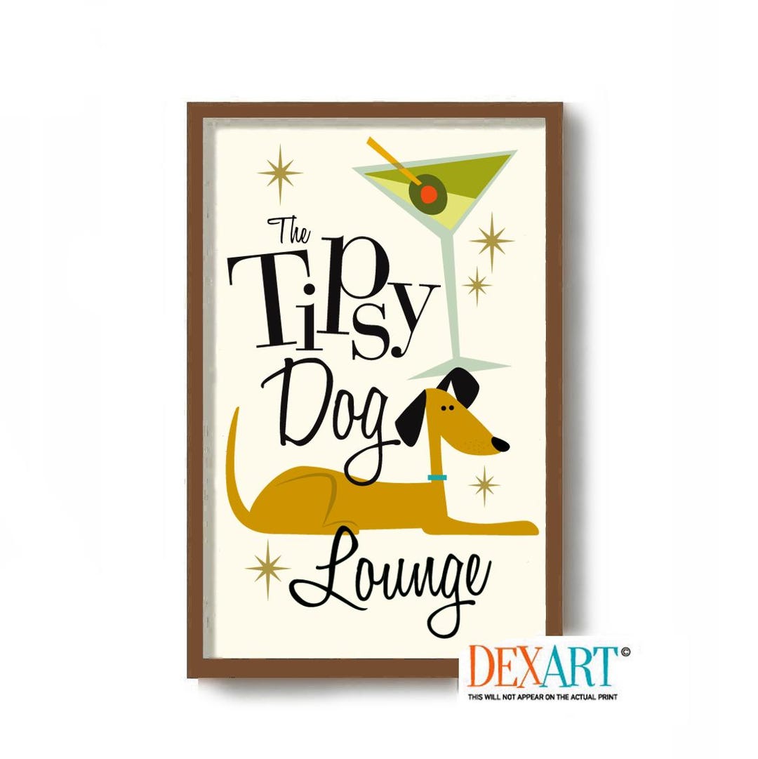 Atomic Dog Art Print, Mid Century Modern Cocktail Bar Wall Art, Martini ...