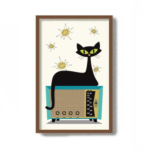 Mid Century Modern Art Print Atomic Cat Wall Art Cat Lover Etsy