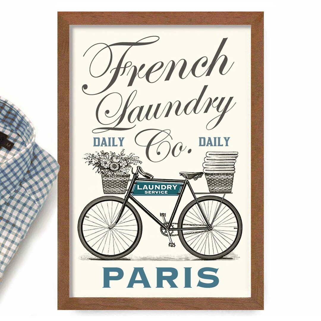 French Laundry Room Decor Wall Art Print, Home Art Sign Bicycle Print ...