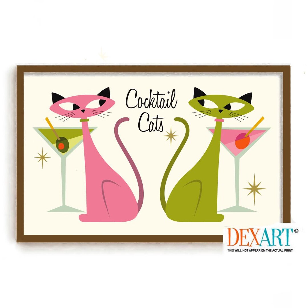 Atomic Cat Art Print Signature Cocktail Sign, Mid Century Modern Atomic ...