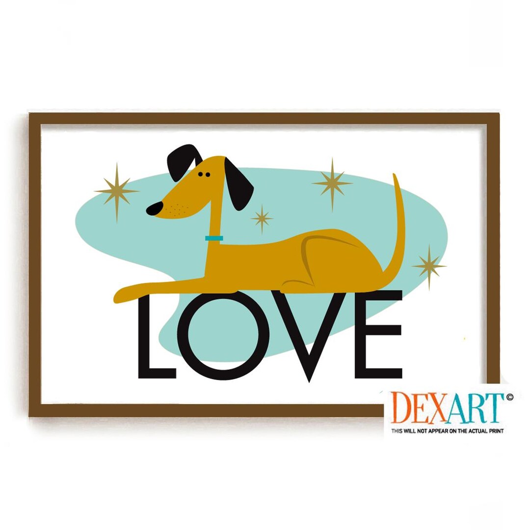 Mid Century Modern Dog Art Prints, Mutt Dog Gift, Retro Dog Wall Art ...