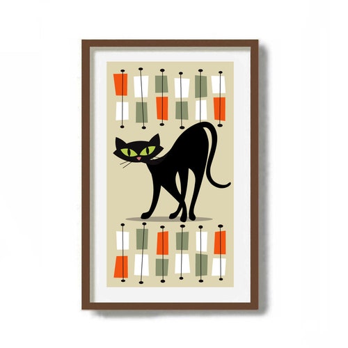 Mid Century Modern Art Print Atomic Cat Wall Art Cat Lover Etsy