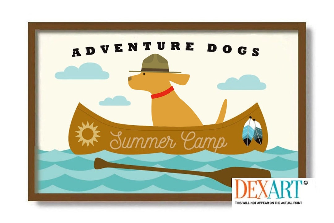 Dog Wall Art Print, Lake House, Canoe Decor, Adventure Dog Lover, Canoe ...