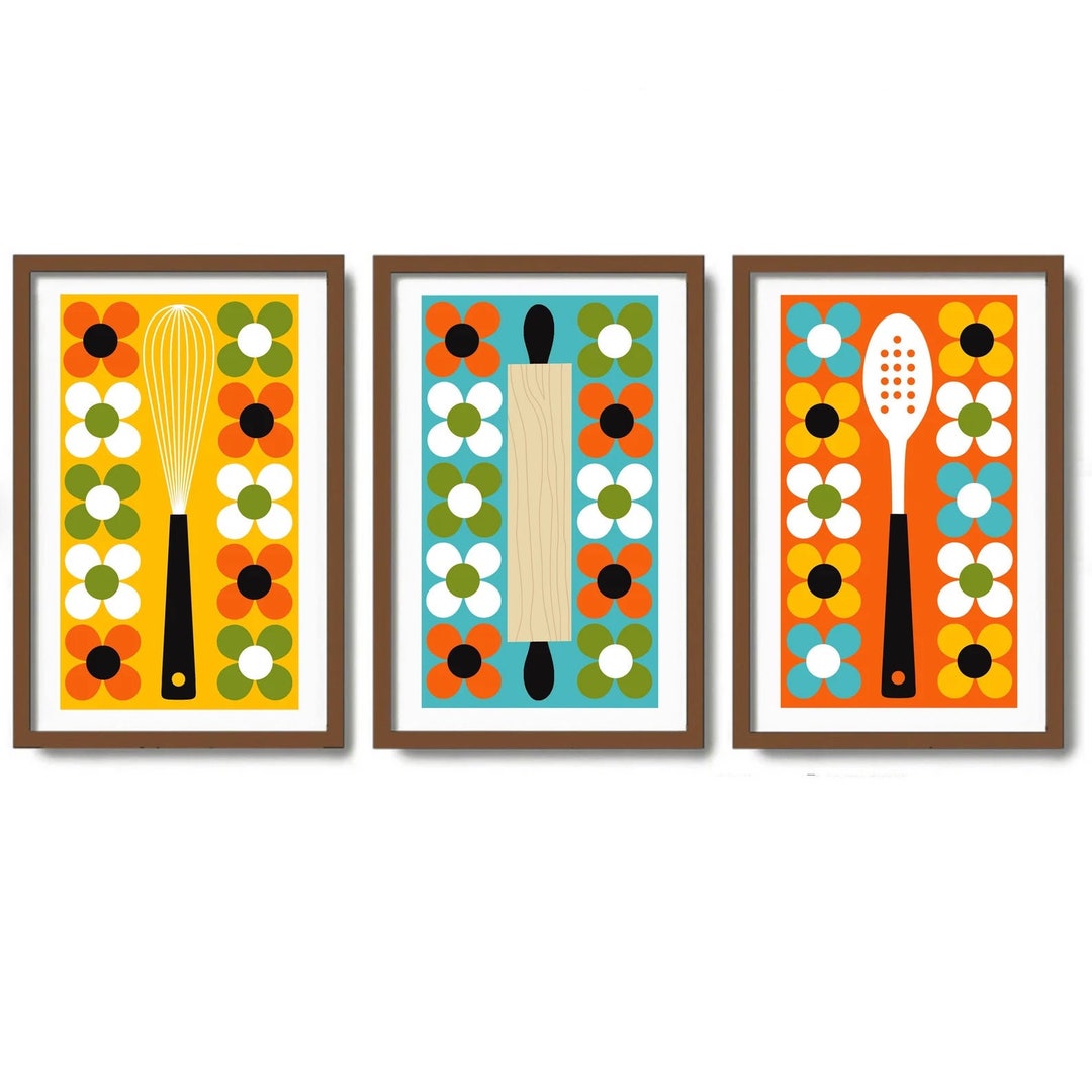 Mid Century Modern Kitchen Art Print Bundle, Set of Three Prints, MCM ...