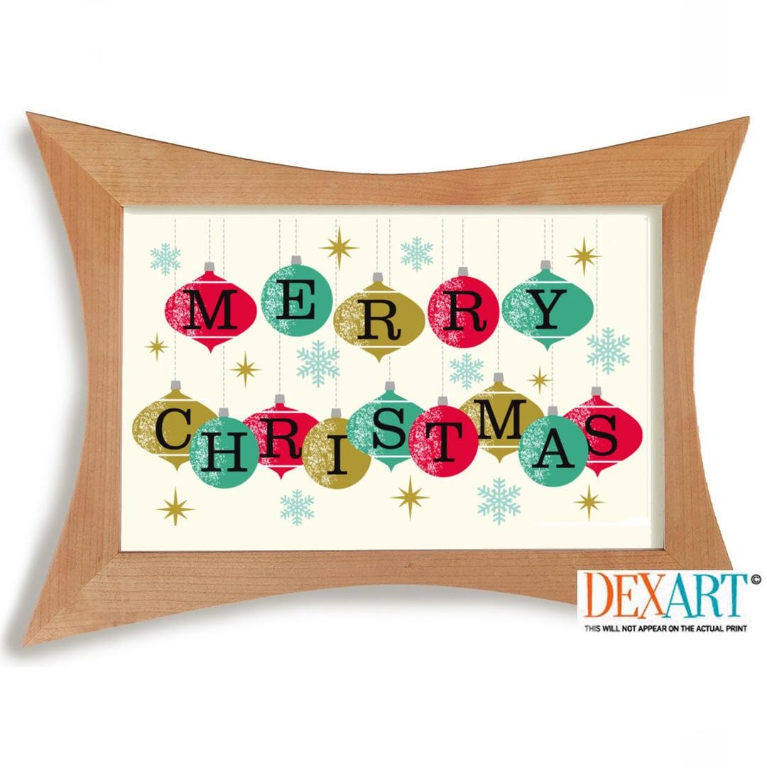 Mid Century Modern Christmas Art Print, Merry Christmas Sign Retro Wall ...