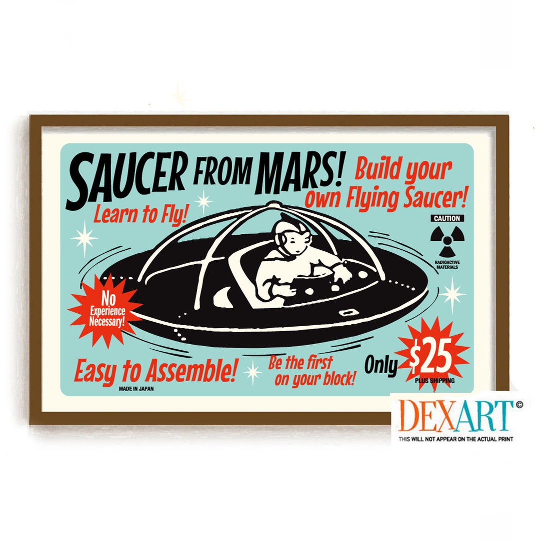 Flying Saucer Art Print, UFO Comic Book Ad, Roswell Wall Decor, Atomic ...