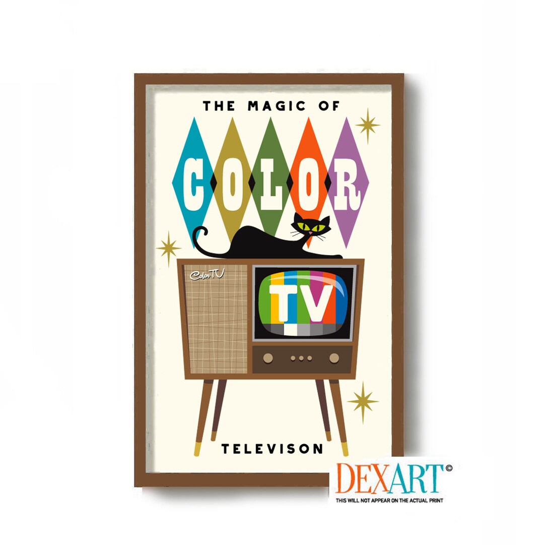 Mid Century Modern Atomic Cat Art Print, Black Cat Decor, 11x17 Print ...