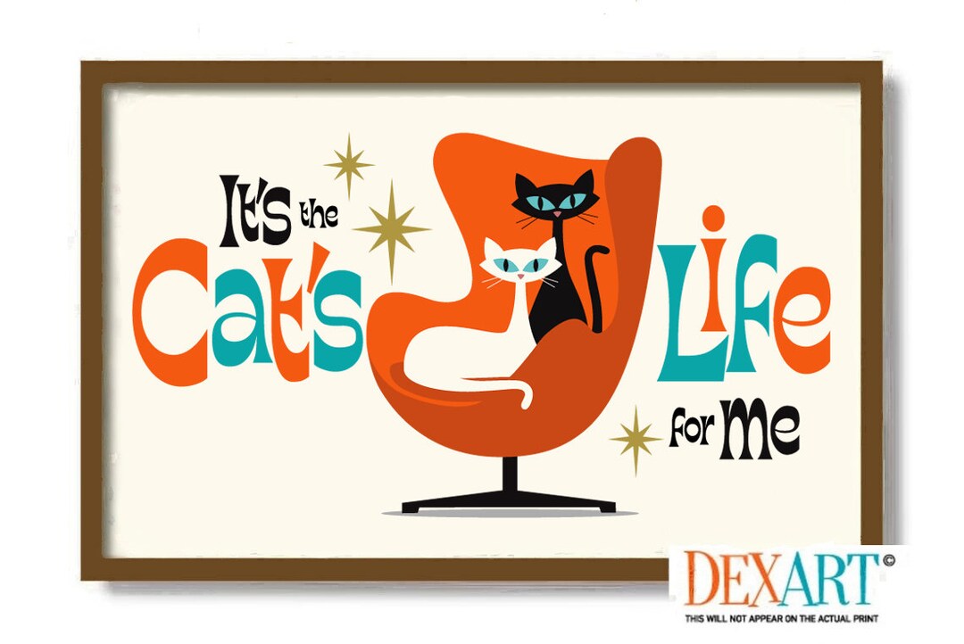 Dexmex Atomic Cat Mid Century Modern Art Print, Black and White Cat ...