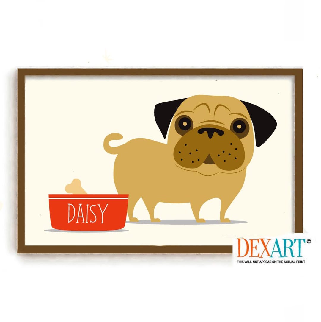 Pug Art Print Gift, Personalized Wall Art, Mid Century Modern, Atomic ...