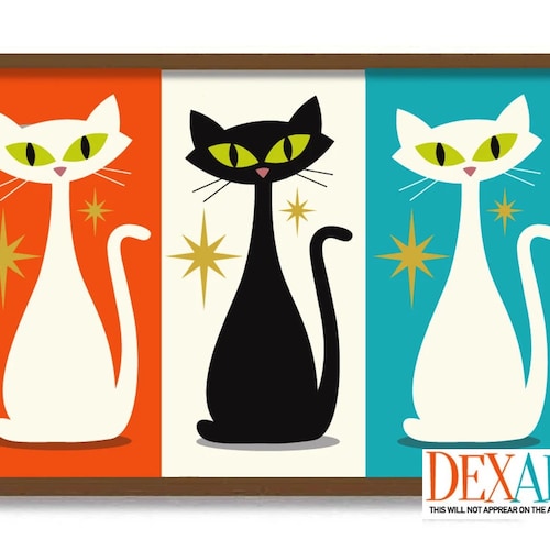 Mid Century Modern Art Print Atomic Cat Gifts Retro - Etsy